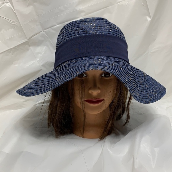 Accessories | Womens Blue W Gold Metallic Woven Straw Sunhat | Poshmark